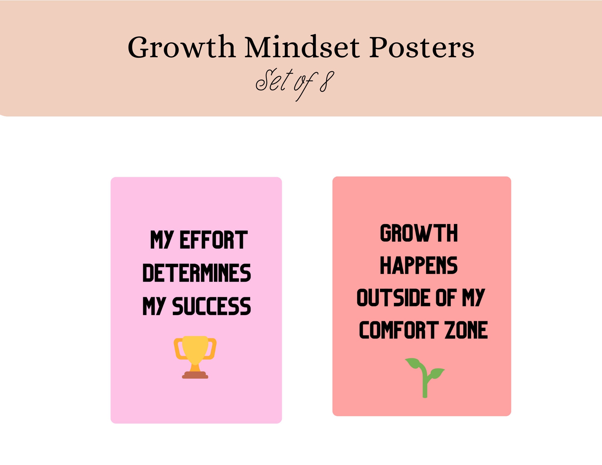 Growth Mindset Classroom Poster Set of 8, School and Classroom Decor ...