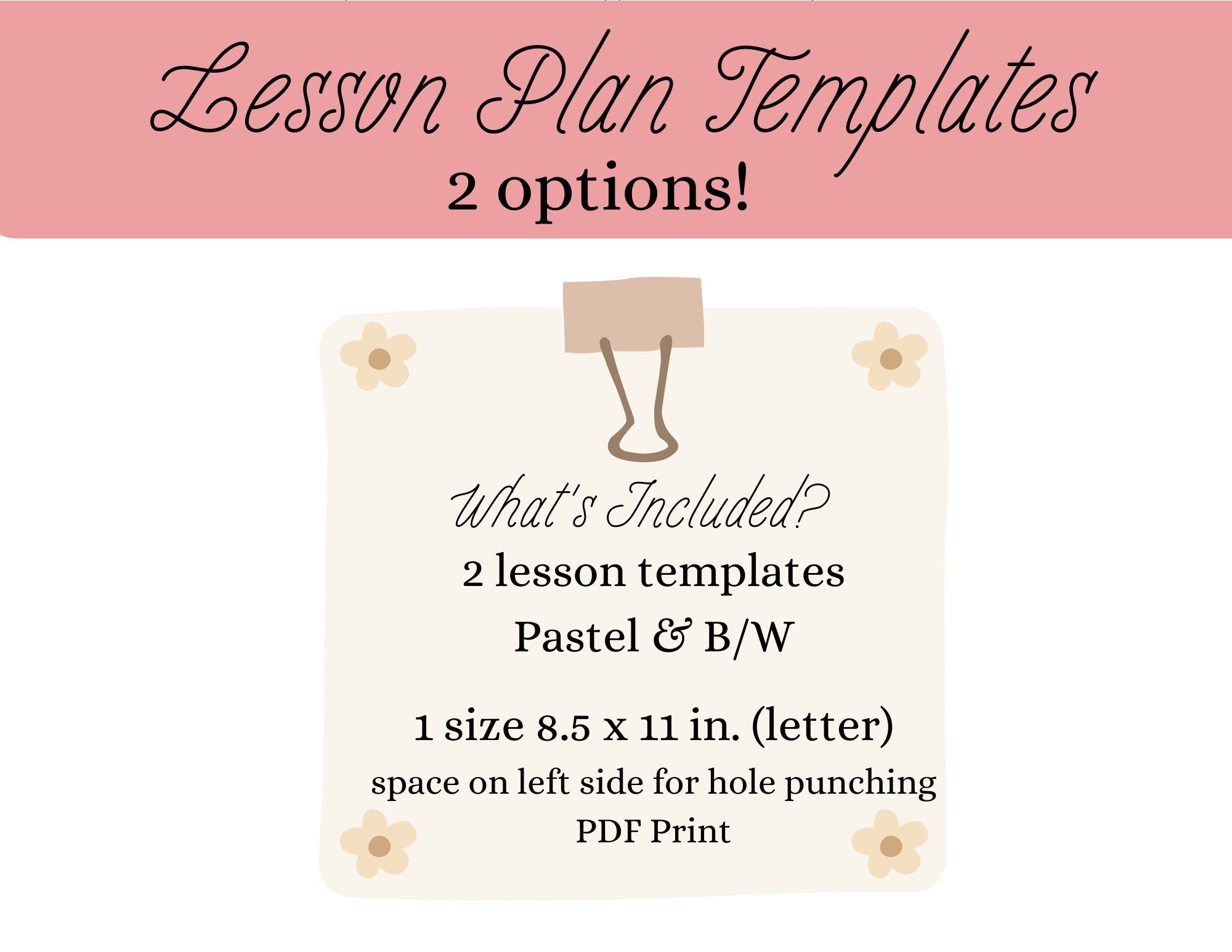 Lesson Plan Template, Teacher Plan, Pastel Color and Black & White - Etsy
