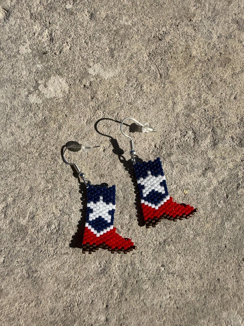Lone Star: TEXAS STRONG Brick Stitch Designed Beaded Earrings & BOOTS ...