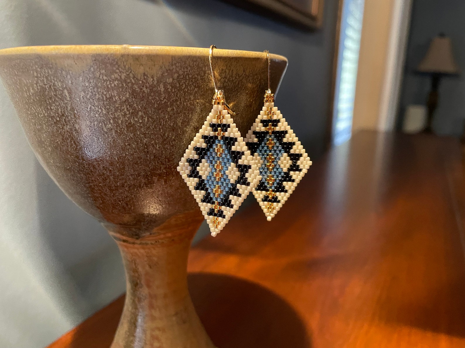 Native Beaded Diamond Earrings - Etsy