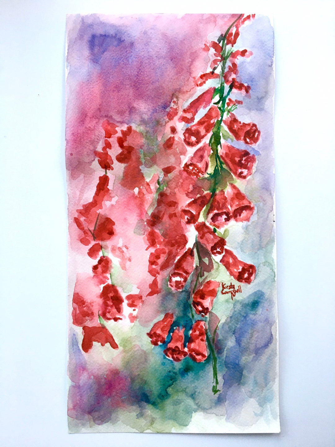 Abstract Foxglove Watercolour // Original Watercolour Sketch 8x16 - Etsy UK