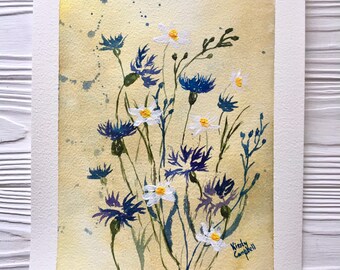 Daisies and Cornflowers Watercolour Art Original Painting 9x12 - Etsy