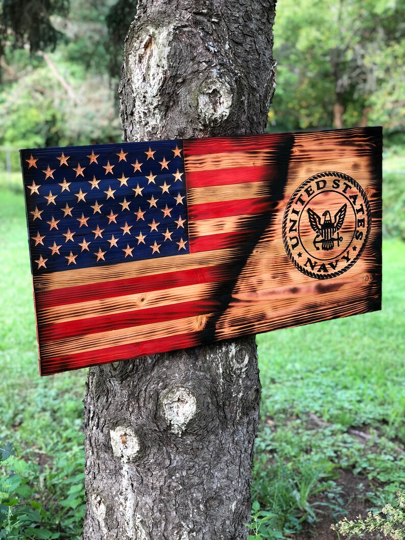 Rustic American Flag With United States Navy Wood Flag | Etsy