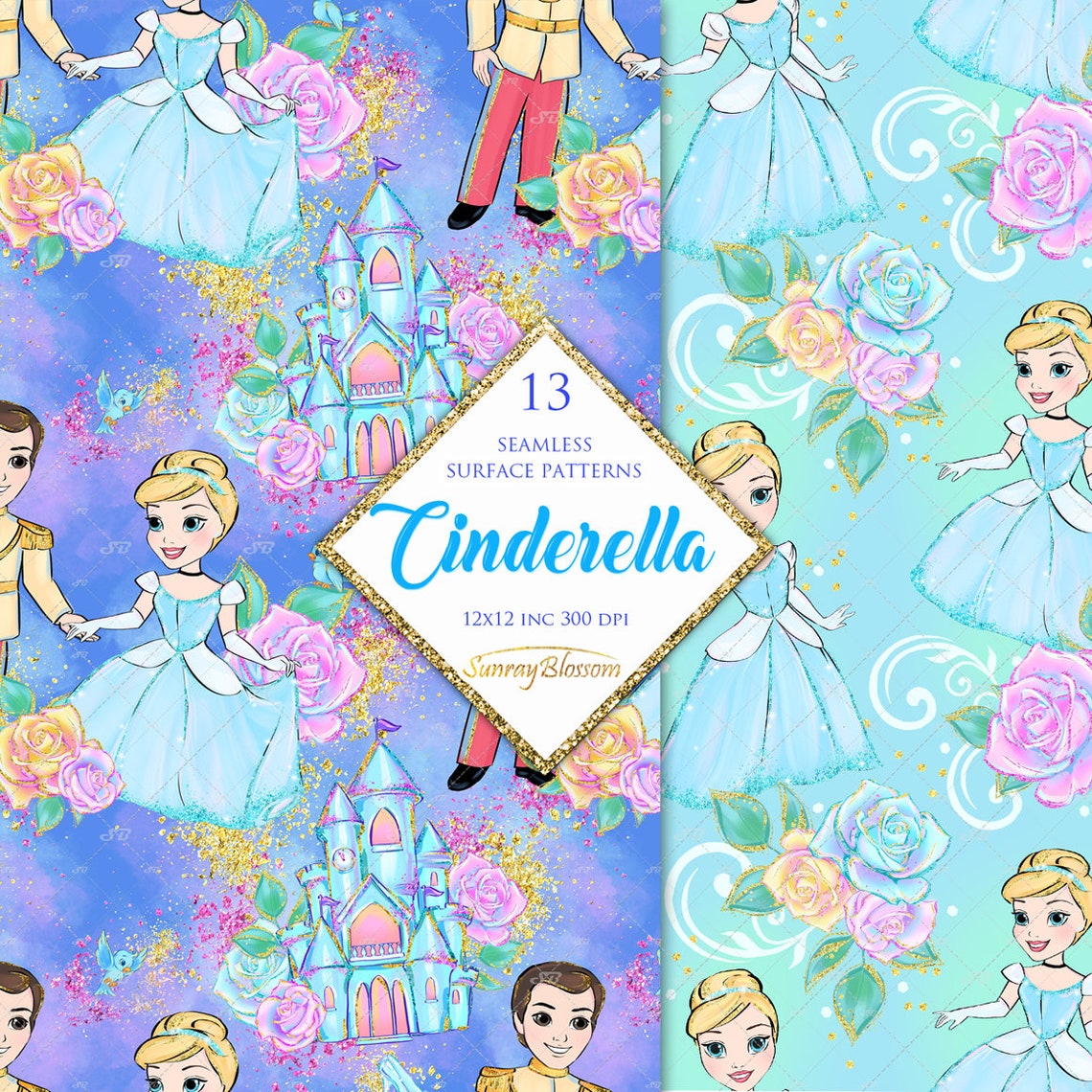 Cinderella Surface Patterns Cinderella Seamless Digital | Etsy