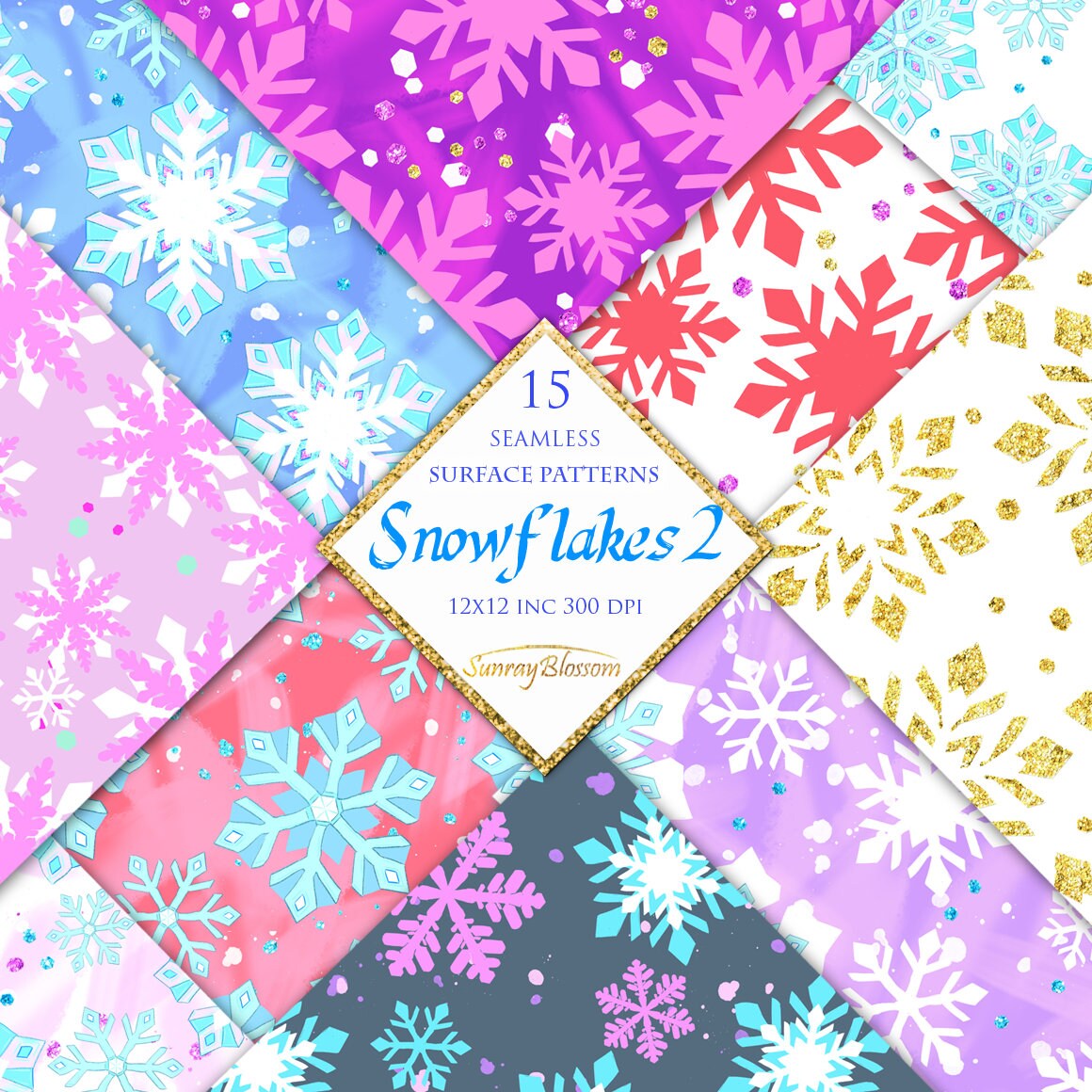 Snowflakes Digital Papers Snowflakes Surface Patterns Snow | Etsy