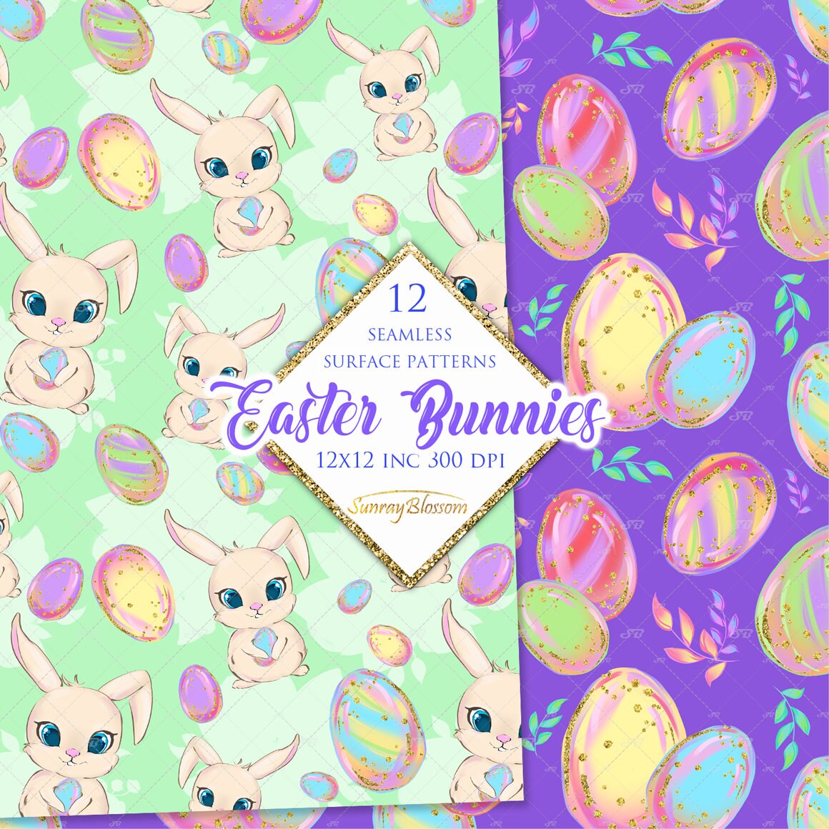 Easter Bunnies Digital Paper Easter Digital Paper Easter - Etsy