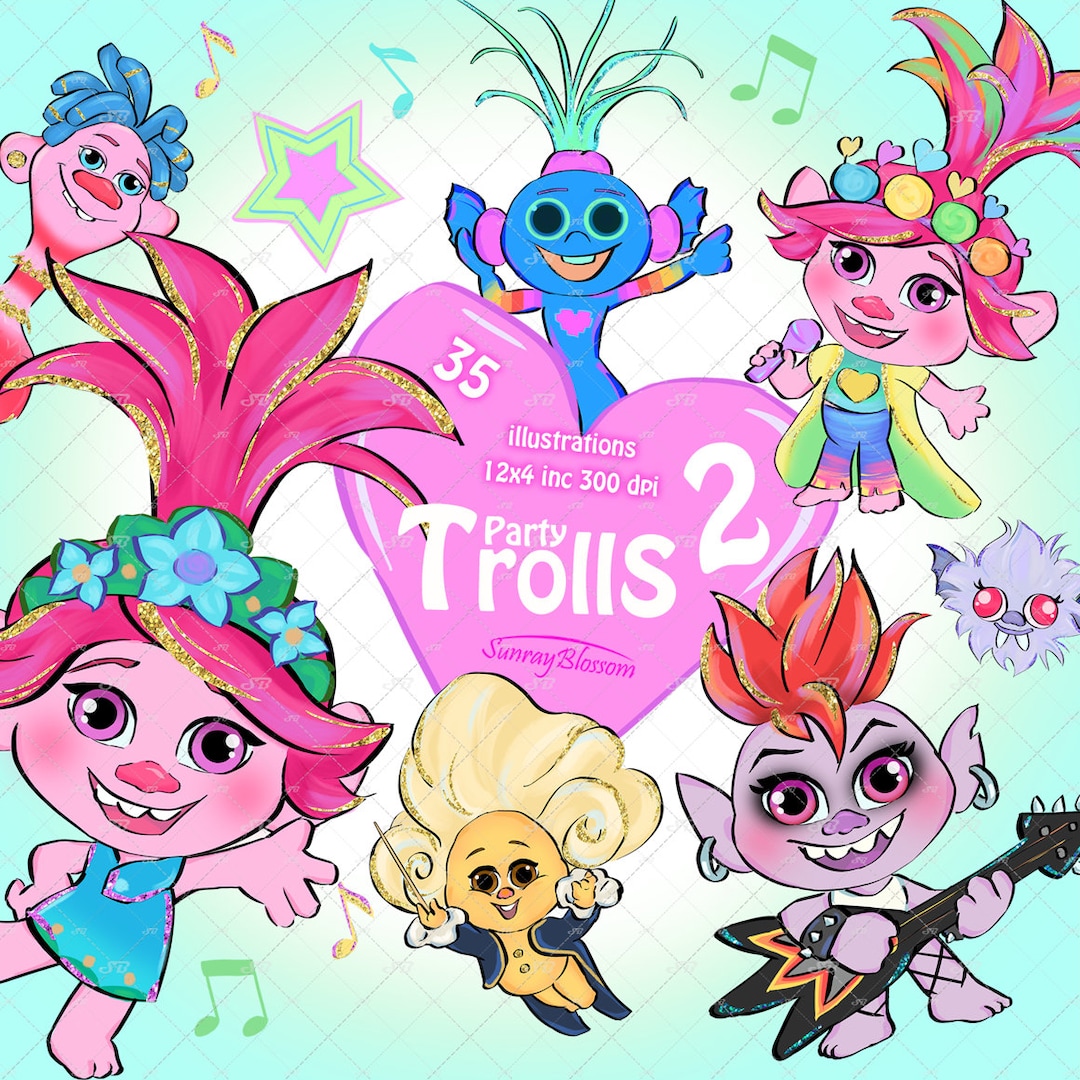 Party Trolls 2 Clipart Trolls PNG Trolls Characters Trolls Inspired ...