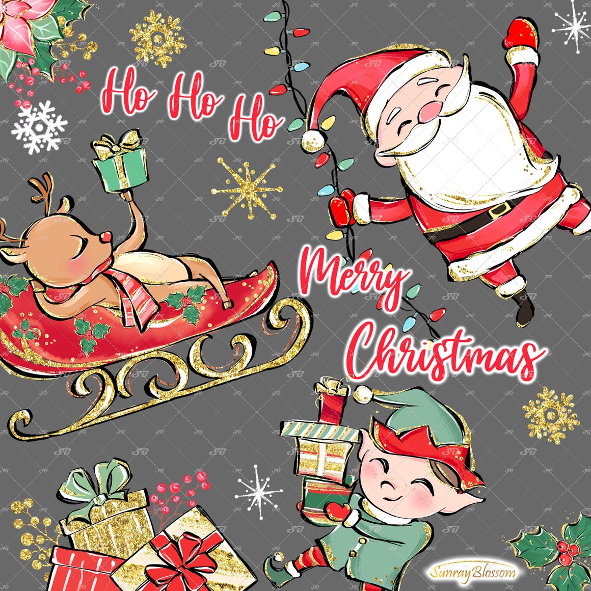 Santa Claus Clip Art Christmas Elf and Reindeer Clipart - Etsy