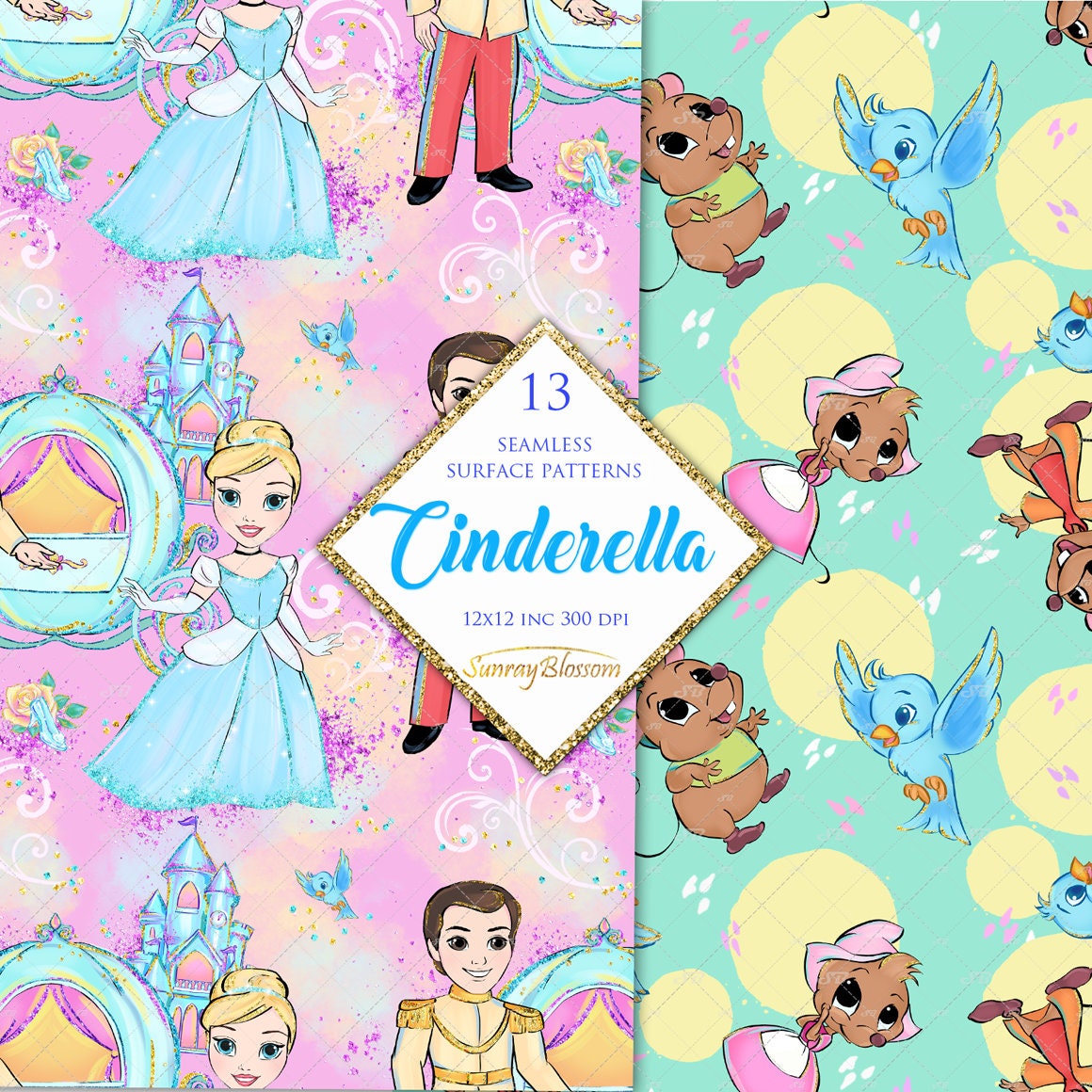 Cinderella Surface Patterns Cinderella Seamless Digital | Etsy Australia