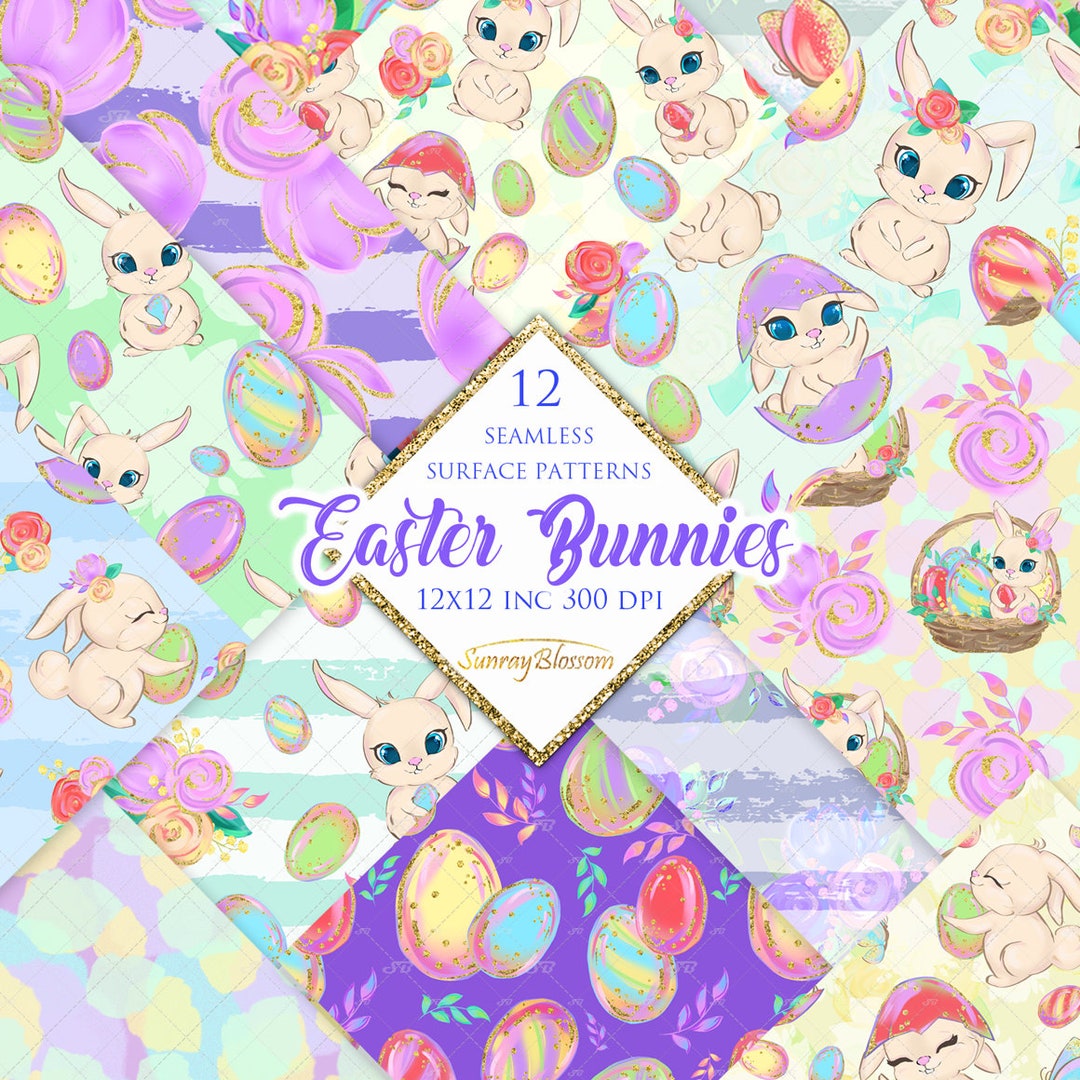 Easter Bunnies Digital Paper Easter Digital Paper Easter Fabric ...