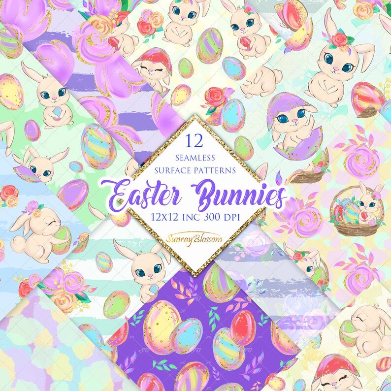 Easter Bunnies Digital Paper Easter Digital Paper Easter | Etsy