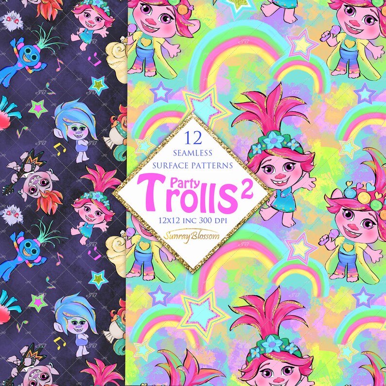 Party Trolls 2 Surface Patterns Trolls Digital Paper Trolls - Etsy