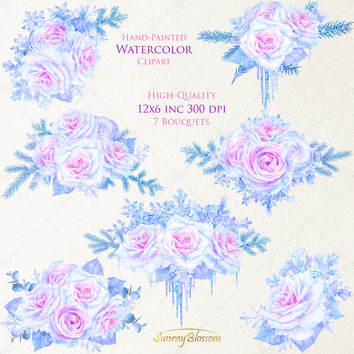 Winter Clipart Christmas Clip Art Watercolor Clipart Hand Painted Roses ...