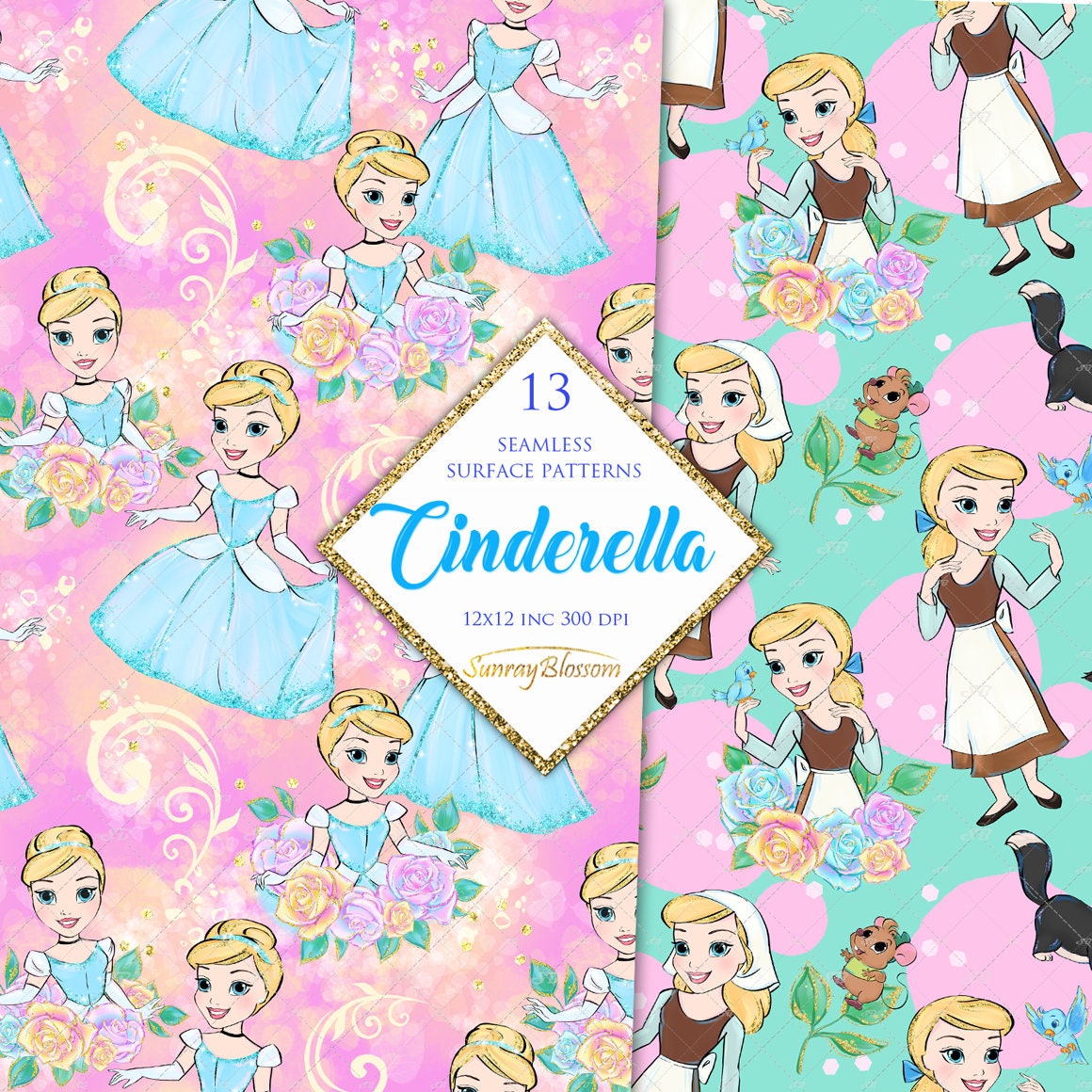 Cinderella Surface Patterns Cinderella Seamless Digital - Etsy Australia