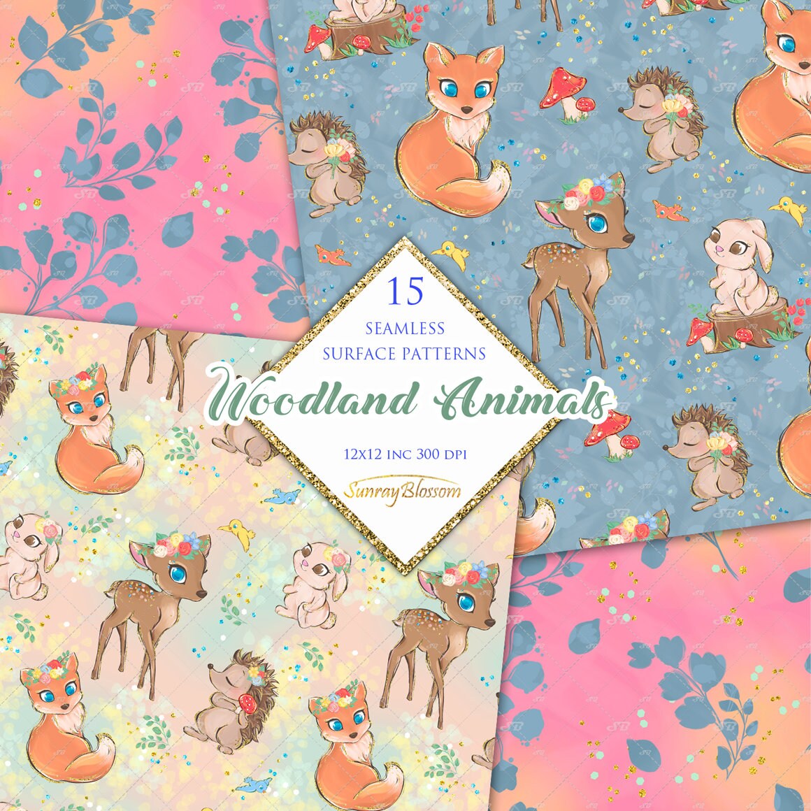 Woodland Animals Digital Paper Forest Animals Digital Papers | Etsy