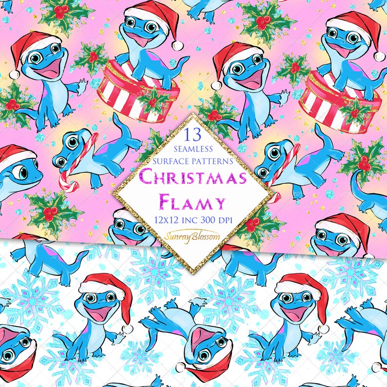 Bruni Inspired Christmas Lizard Digital Paper Pack, Christmas ...