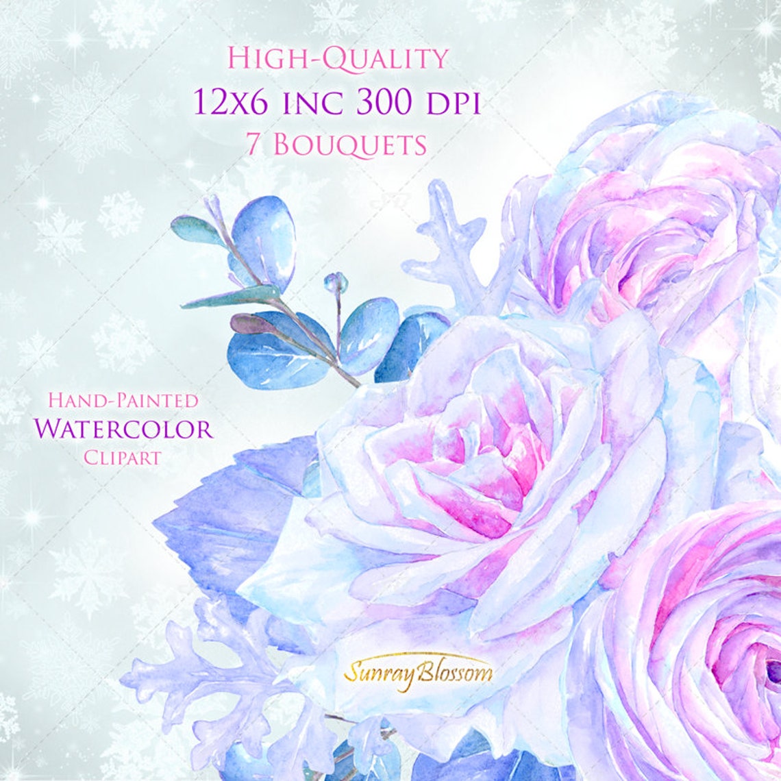 Winter Clipart Christmas Clip Art Watercolor Clipart Hand Painted Roses ...