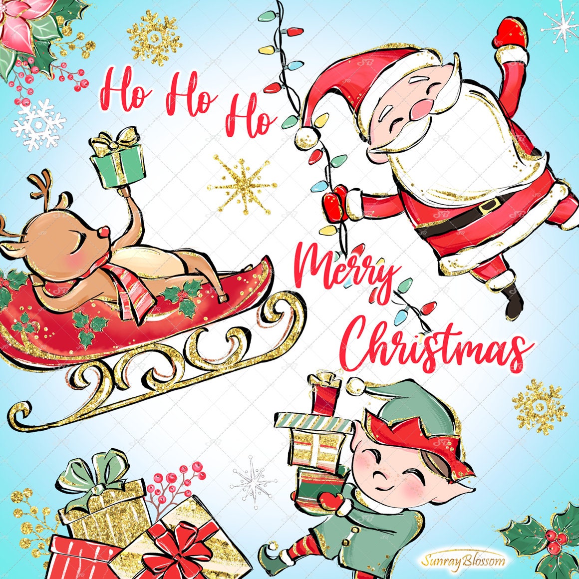 Santa Claus Clip Art Christmas Elf and Reindeer Clipart - Etsy