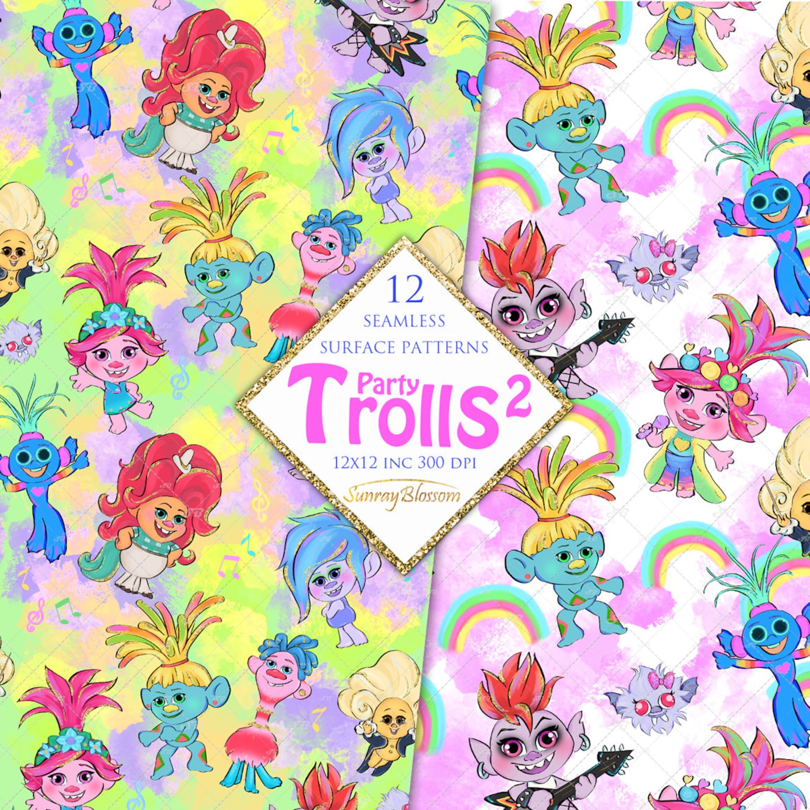 Party Trolls 2 Surface Patterns Trolls Digital Paper Trolls - Etsy