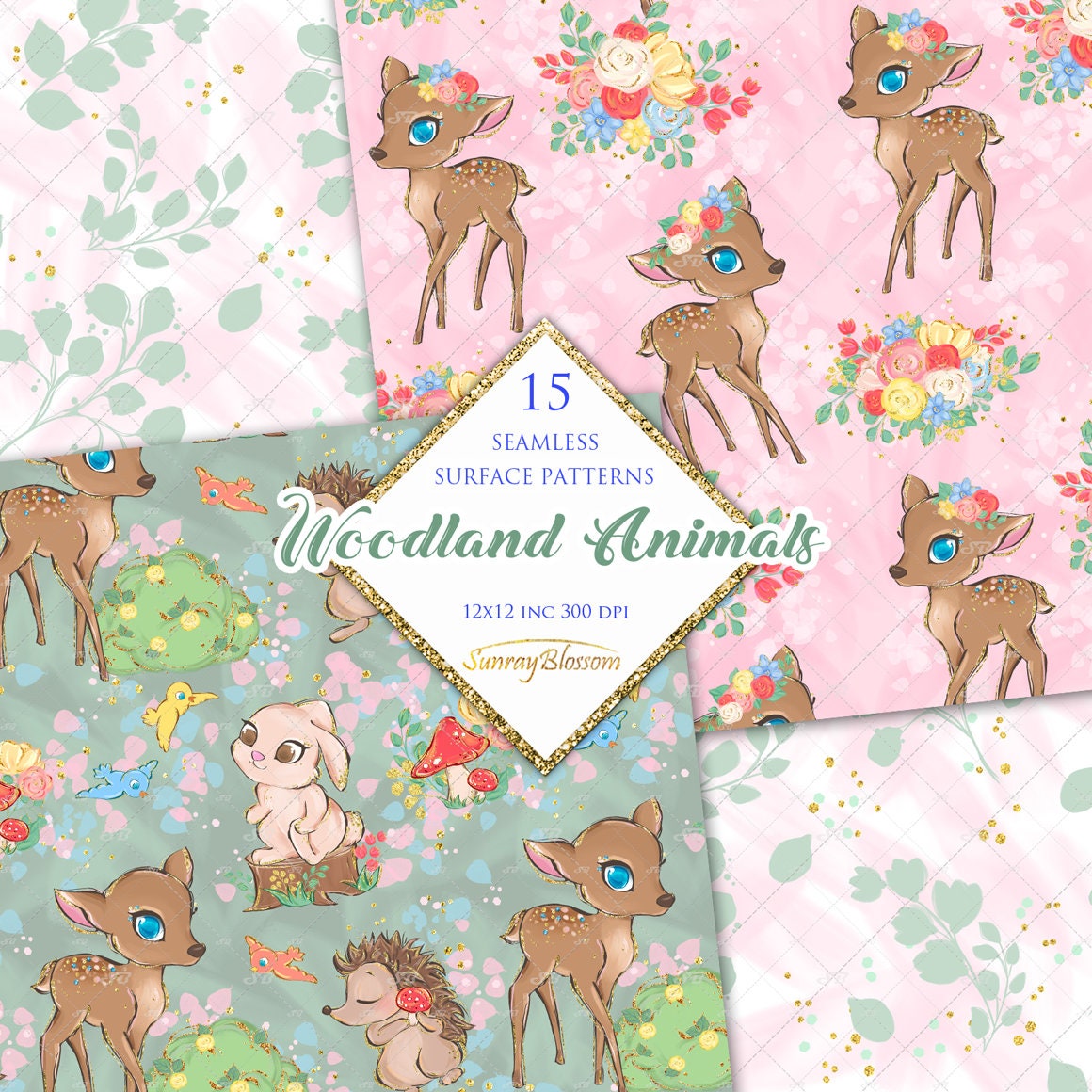 Woodland Animals Digital Paper Forest Animals Digital Papers | Etsy