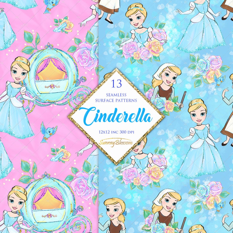 Cinderella Surface Patterns Cinderella Seamless Digital | Etsy Australia