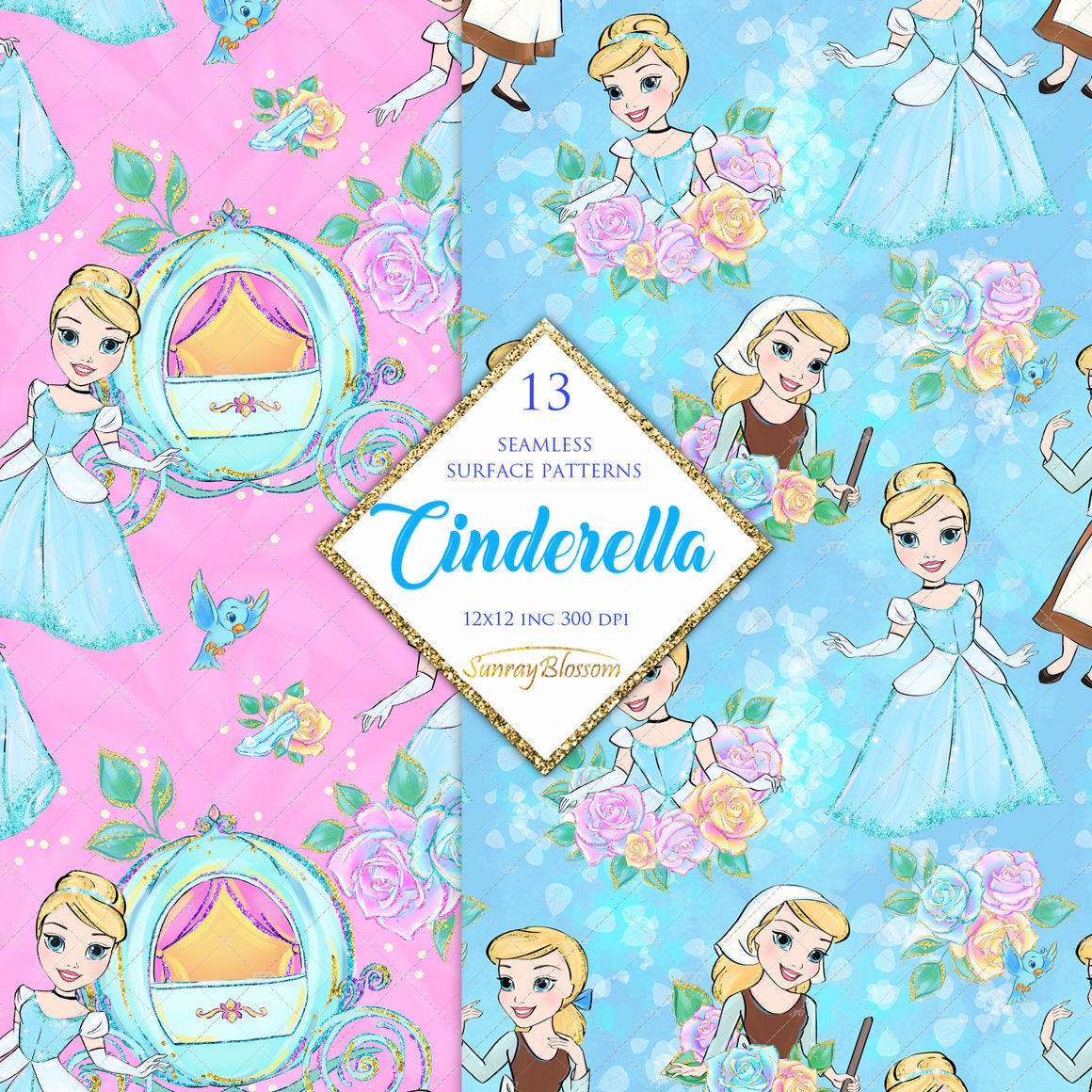 Cinderella Surface Patterns Cinderella Seamless Digital - Etsy Australia