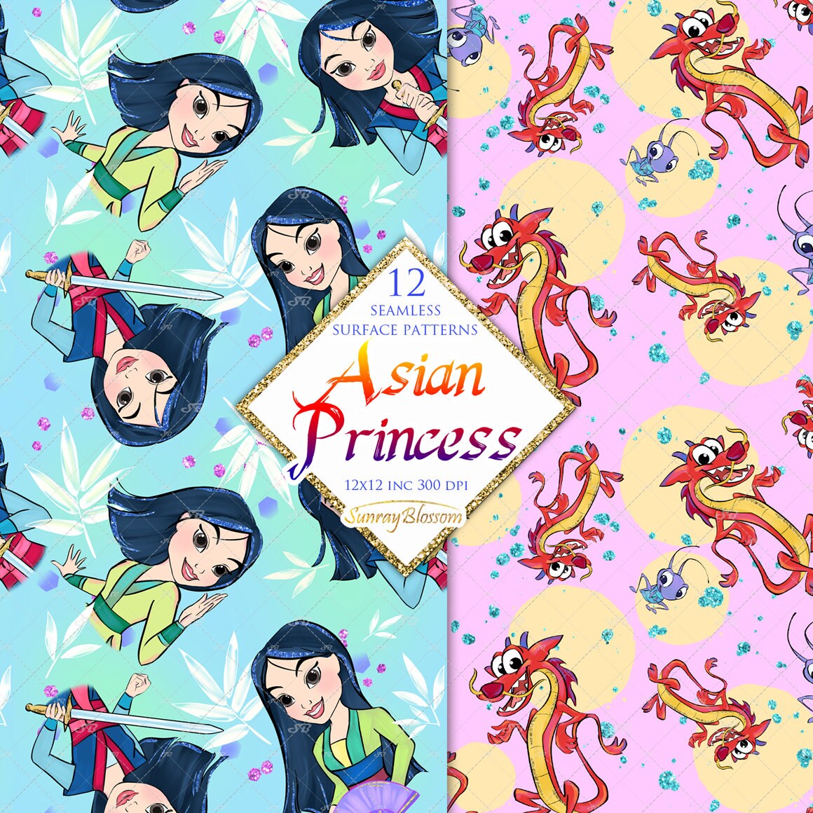 Mulan Inspired Surface Patterns, Mulan Inspired Digital Paper, Chinese ...