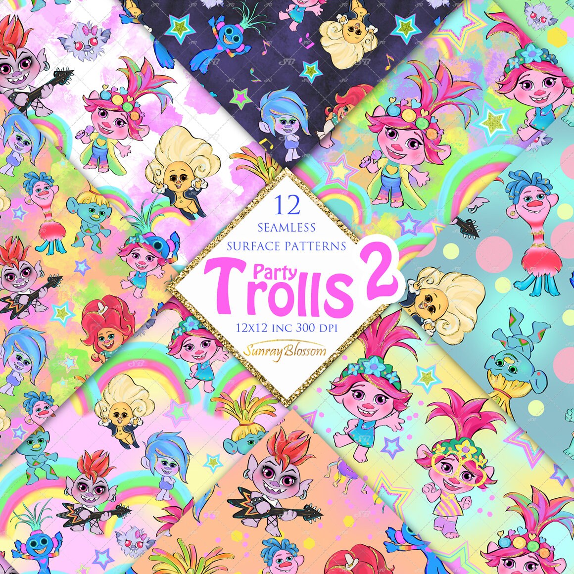 Party Trolls 2 Surface Patterns Trolls Digital Paper Trolls | Etsy