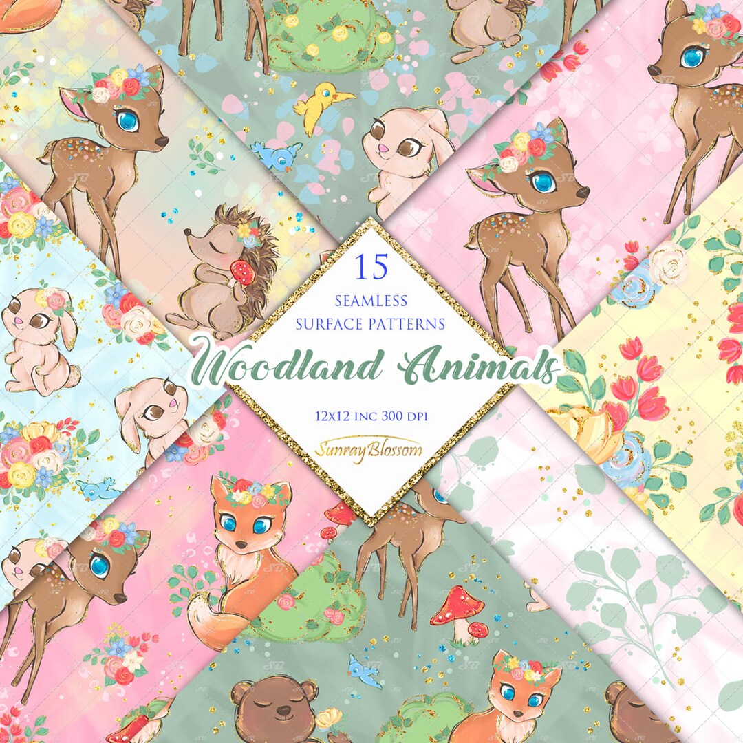 Woodland Animals Digital Paper, Forest Animals Digital Papers, Spring ...