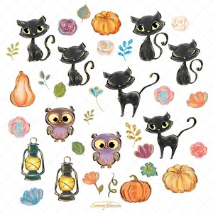 Black Cat Clipart, Fall Clipart, Autumn Clipart, Owl Clipart, Pumpkin ...