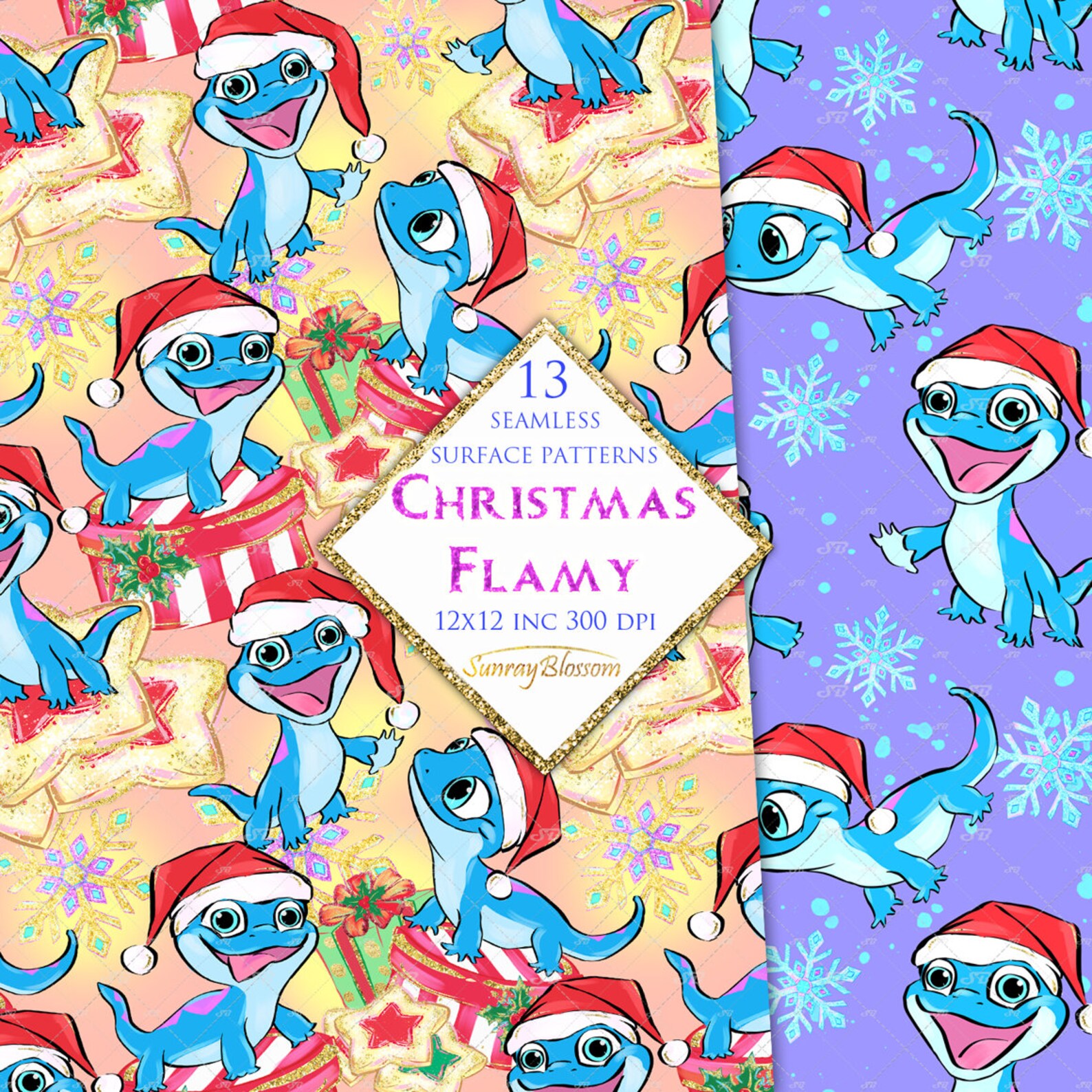 Bruni Inspired Christmas Lizard Digital Paper Pack Christmas - Etsy