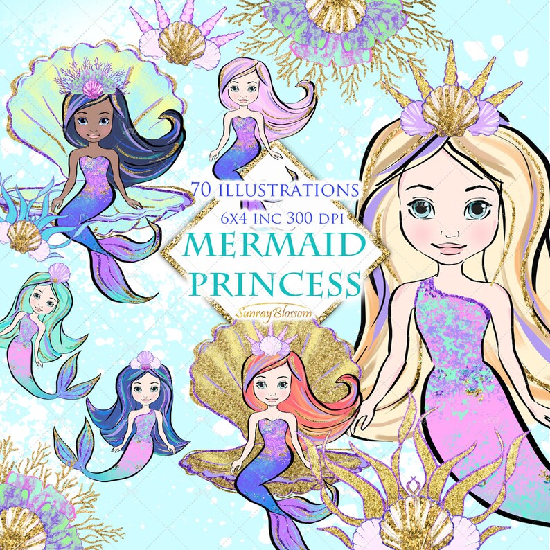 Mermaid Clipart Princess Mermaid Clipart Planner Stickers Siren Mermaid ...