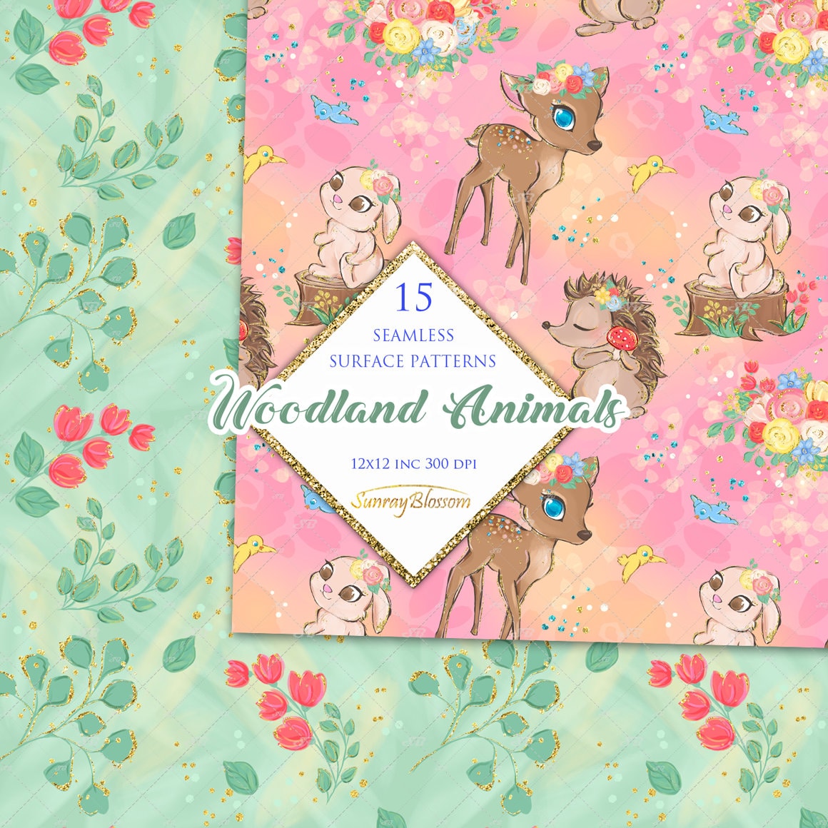 Woodland Animals Digital Paper Forest Animals Digital Papers | Etsy