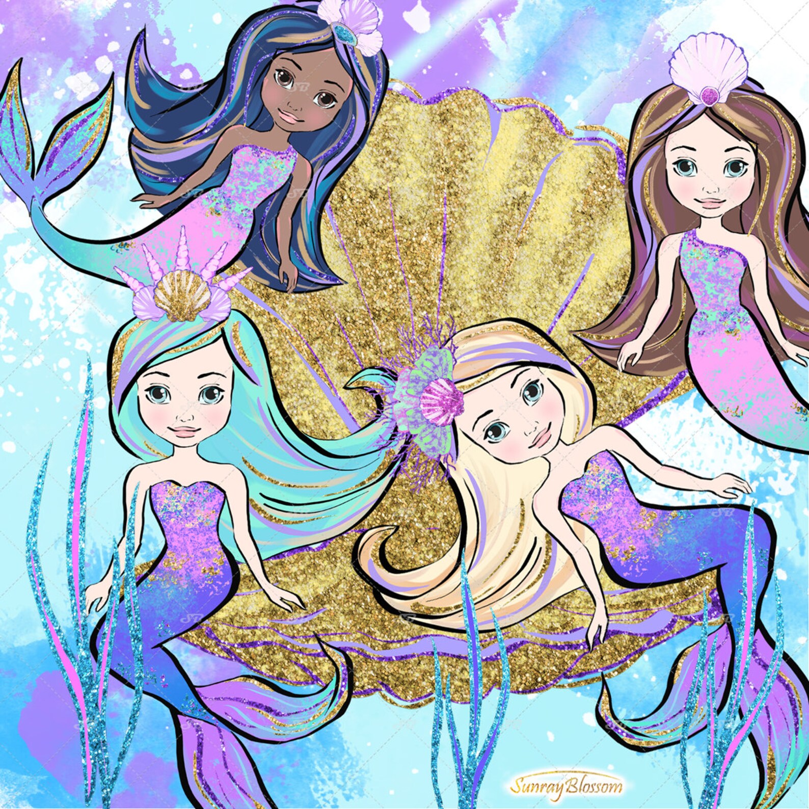 Mermaid Clipart Princess Mermaid Clipart Planner Stickers Siren Mermaid ...