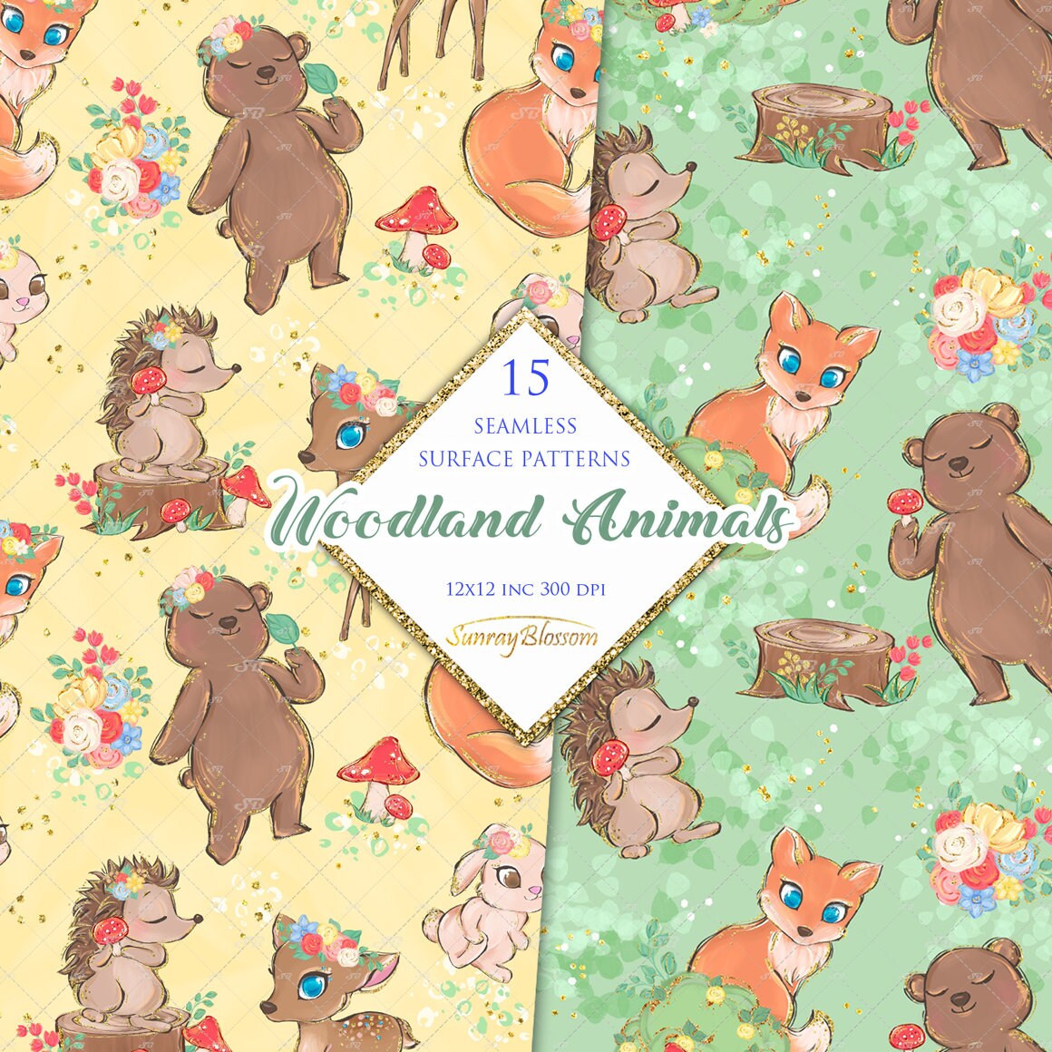 Woodland Animals Digital Paper Forest Animals Digital Papers | Etsy
