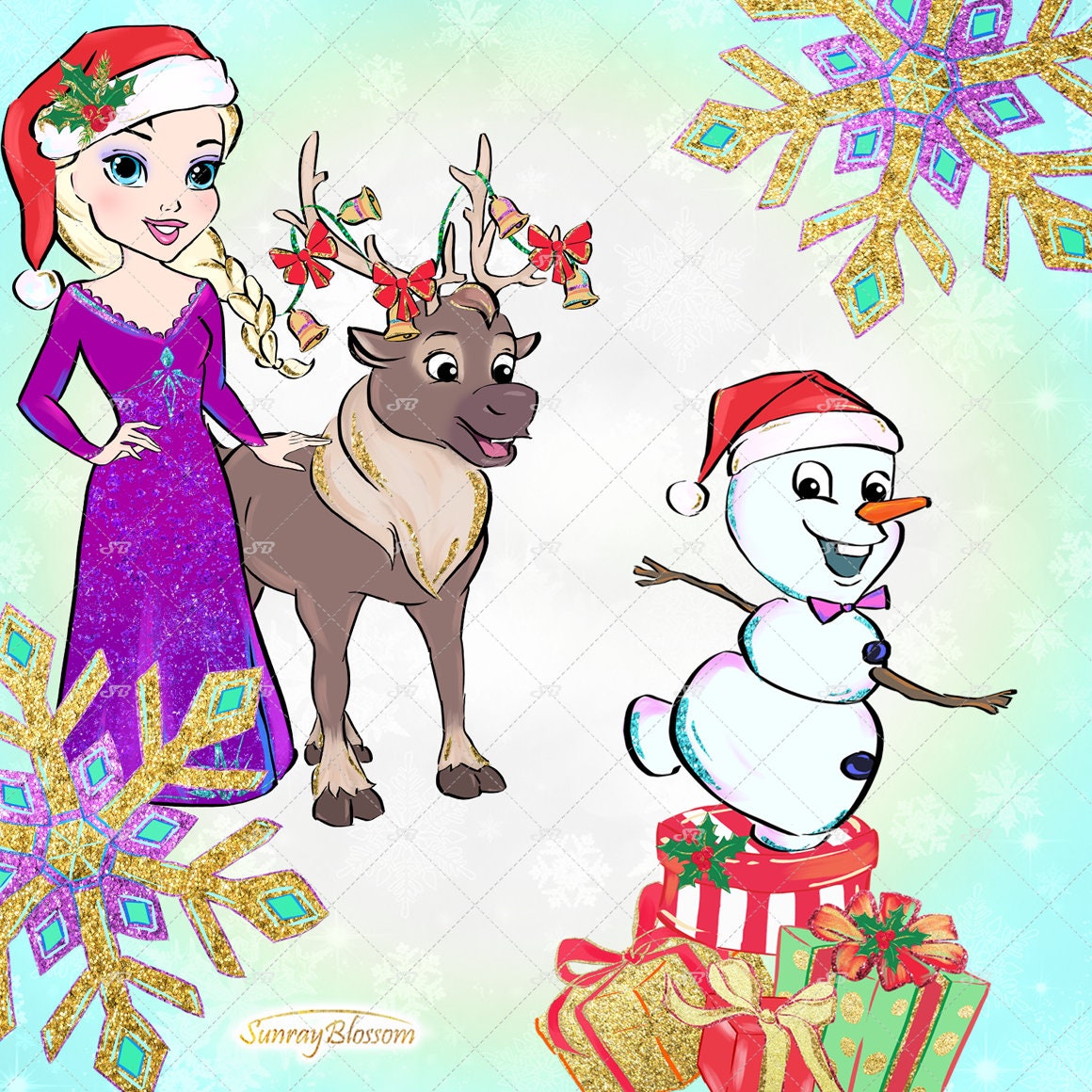 Christmas Princess Clipart Christmas Elsa Clipart Frozen | Etsy