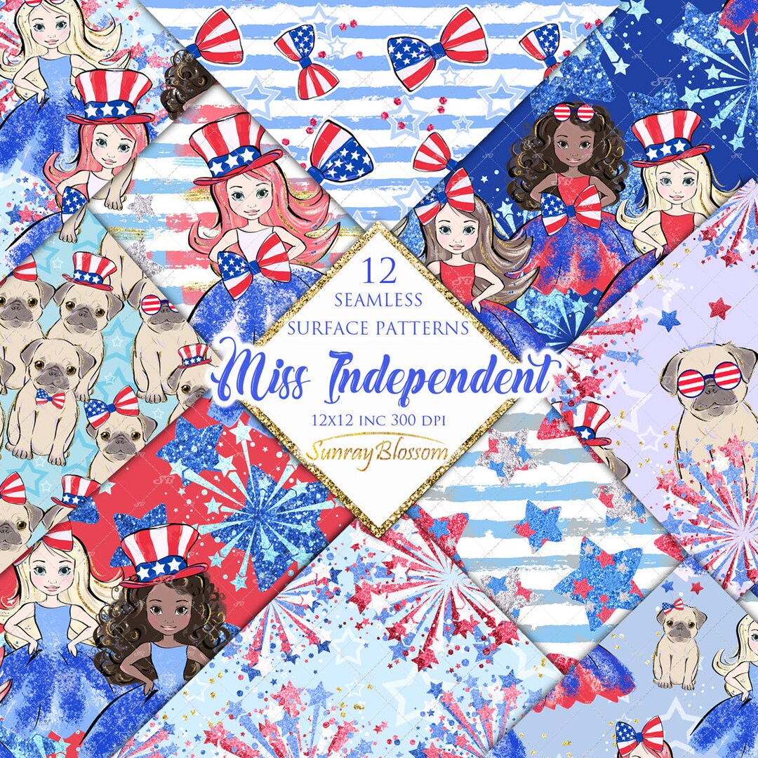 4th of July Surface Patterns Patriotic Digital Paper Independence Day ...