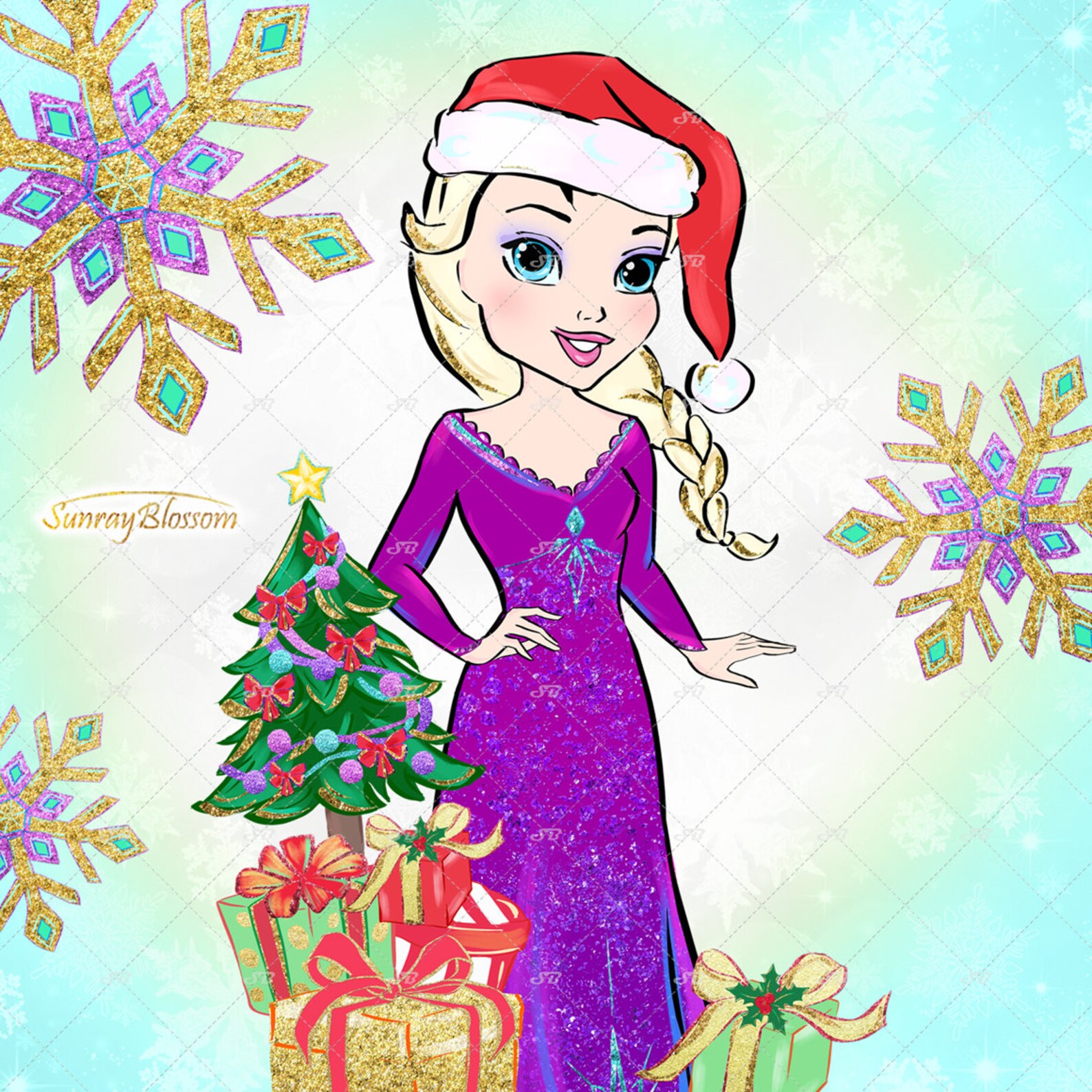 Christmas Princess Clipart Christmas Elsa Clipart Frozen | Etsy