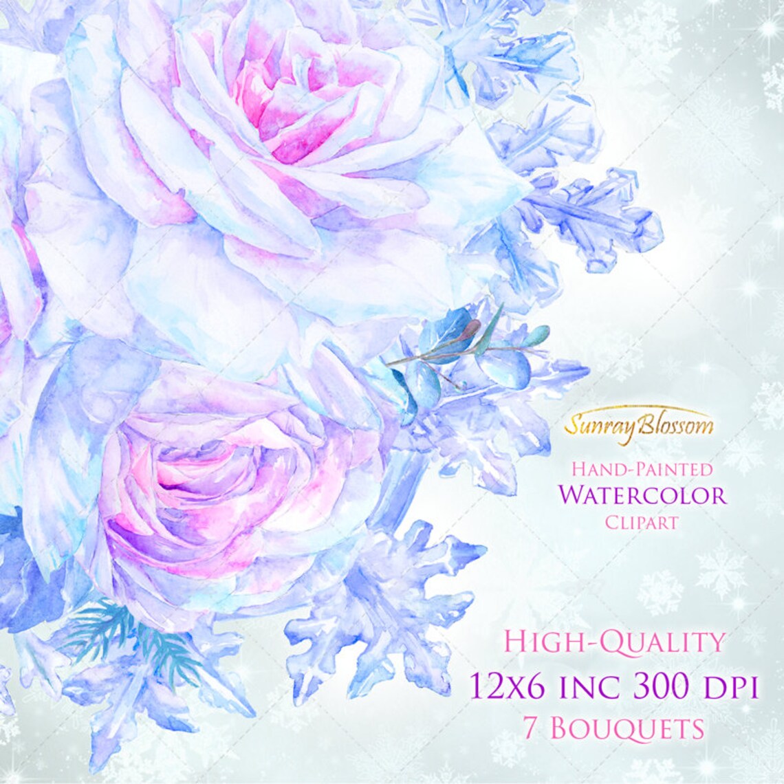 Winter Clipart Christmas Clip Art Watercolor Clipart Hand Painted Roses ...