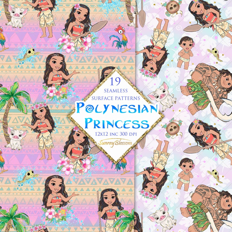 Moana Inspired Surface Patterns Princess Seamless Digital - Etsy