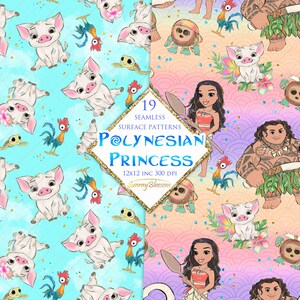 Moana Inspired Surface Patterns, Princess Seamless Digital Paper, Moana ...