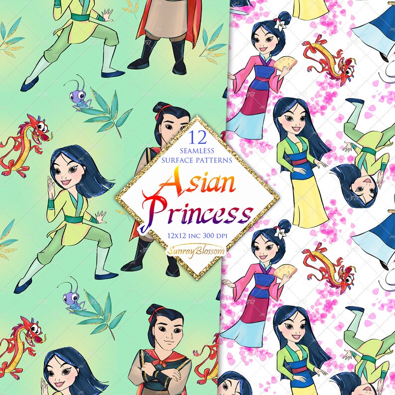 Mulan Inspired Surface Patterns, Mulan Inspired Digital Paper, Chinese ...
