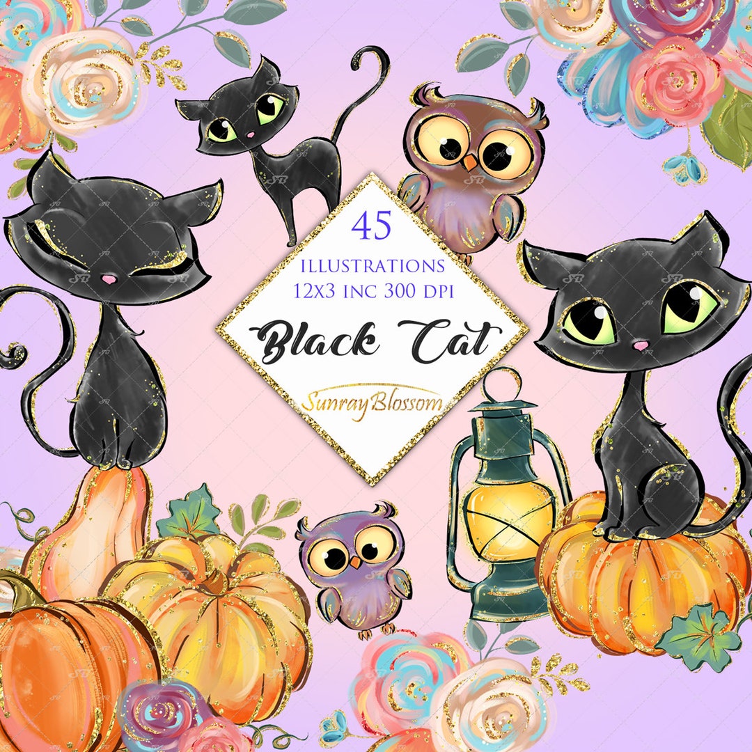 Black Cat Clipart, Fall Clipart, Autumn Clipart, Owl Clipart, Pumpkin ...