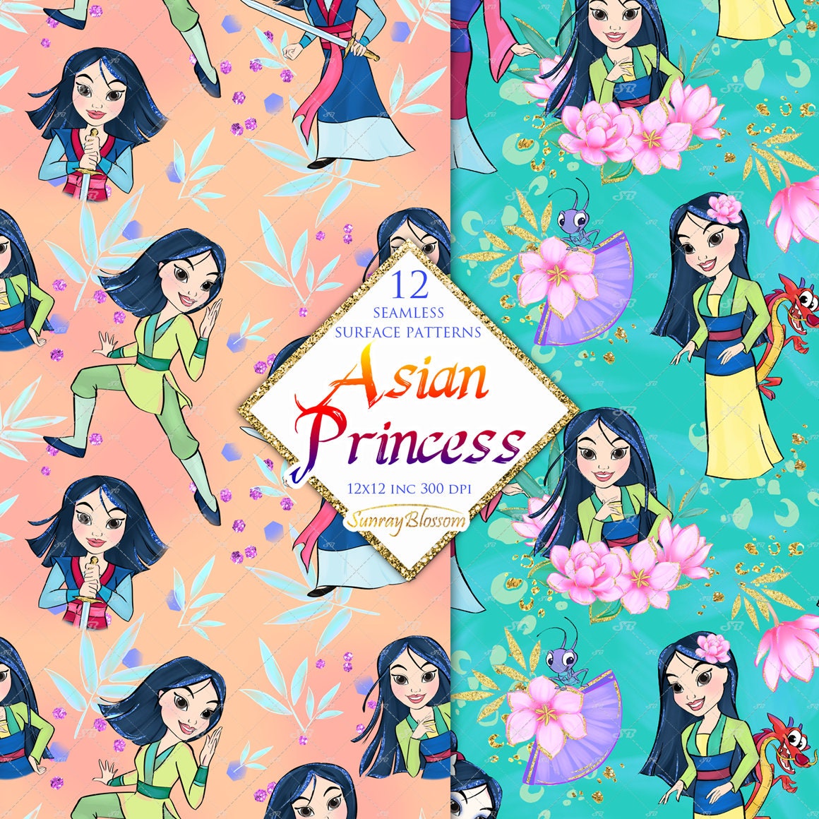 Mulan Inspired Surface Patterns, Mulan Inspired Digital Paper, Chinese ...