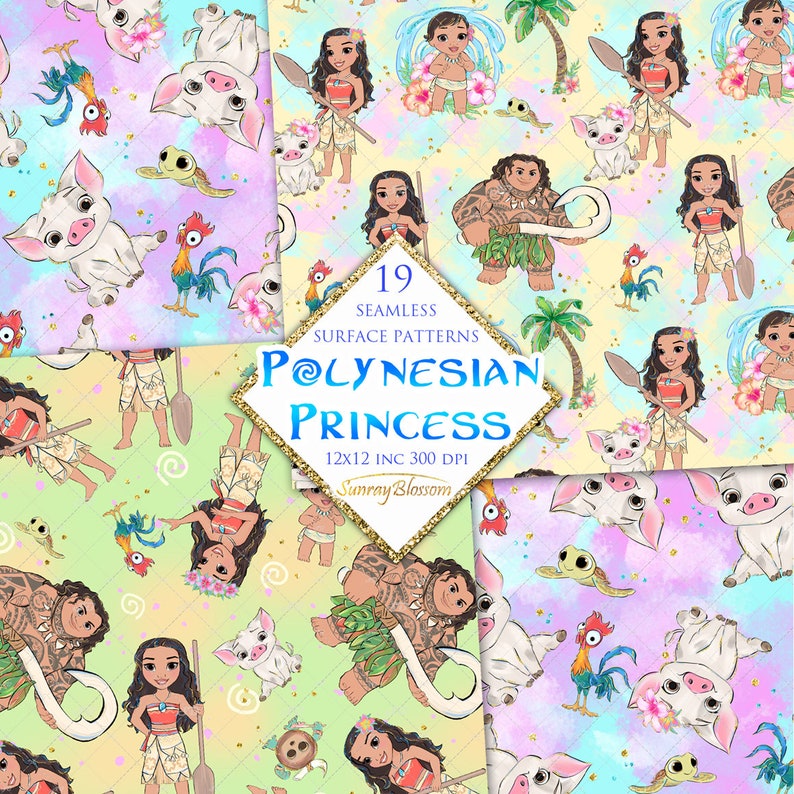Moana Inspired Surface Patterns, Princess Seamless Digital Paper, Moana ...
