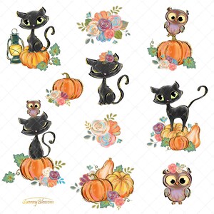 Black Cat Clipart, Fall Clipart, Autumn Clipart, Owl Clipart, Pumpkin ...