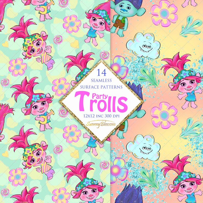 Party Trolls Surface Patterns Trolls Digital Paper Trolls | Etsy