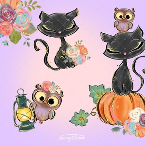 Black Cat Clipart, Fall Clipart, Autumn Clipart, Owl Clipart, Pumpkin ...