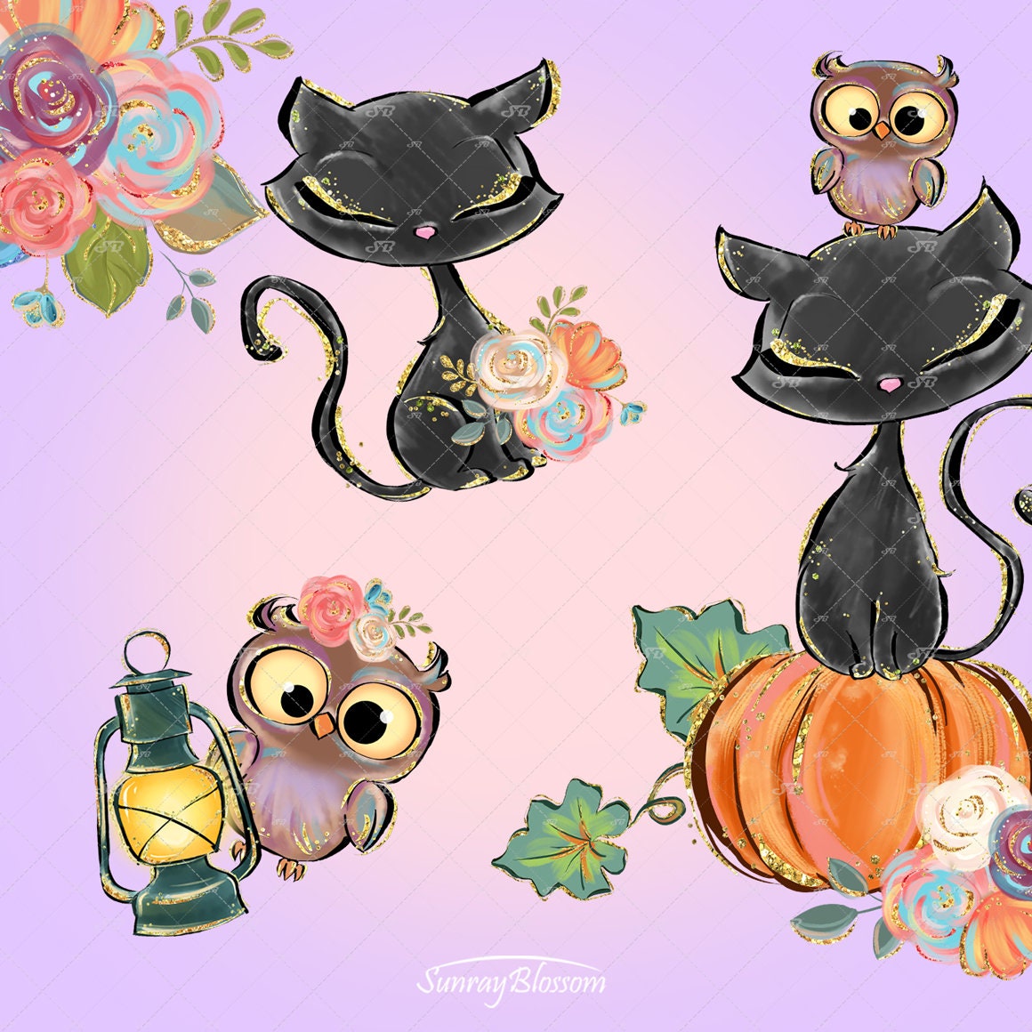 Black Cat Clipart Fall Clipart Autumn Clipart Owl Clipart - Etsy UK