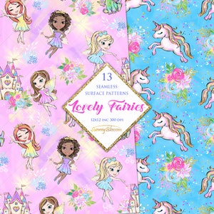 Fairy Digital Papers, Fairies Surface Patterns, Fairyland Digital Paper, Unicorn Digital ...
